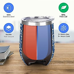silichee 12 Oz Stainless Steel Coffee Travel Mug with Lid Christmas Pattern Greeting Cards Wrapping Papers Insulated Tumblers Vacuum Coffee Mugs for Hot and Cold Wine,Drinks,Coffee