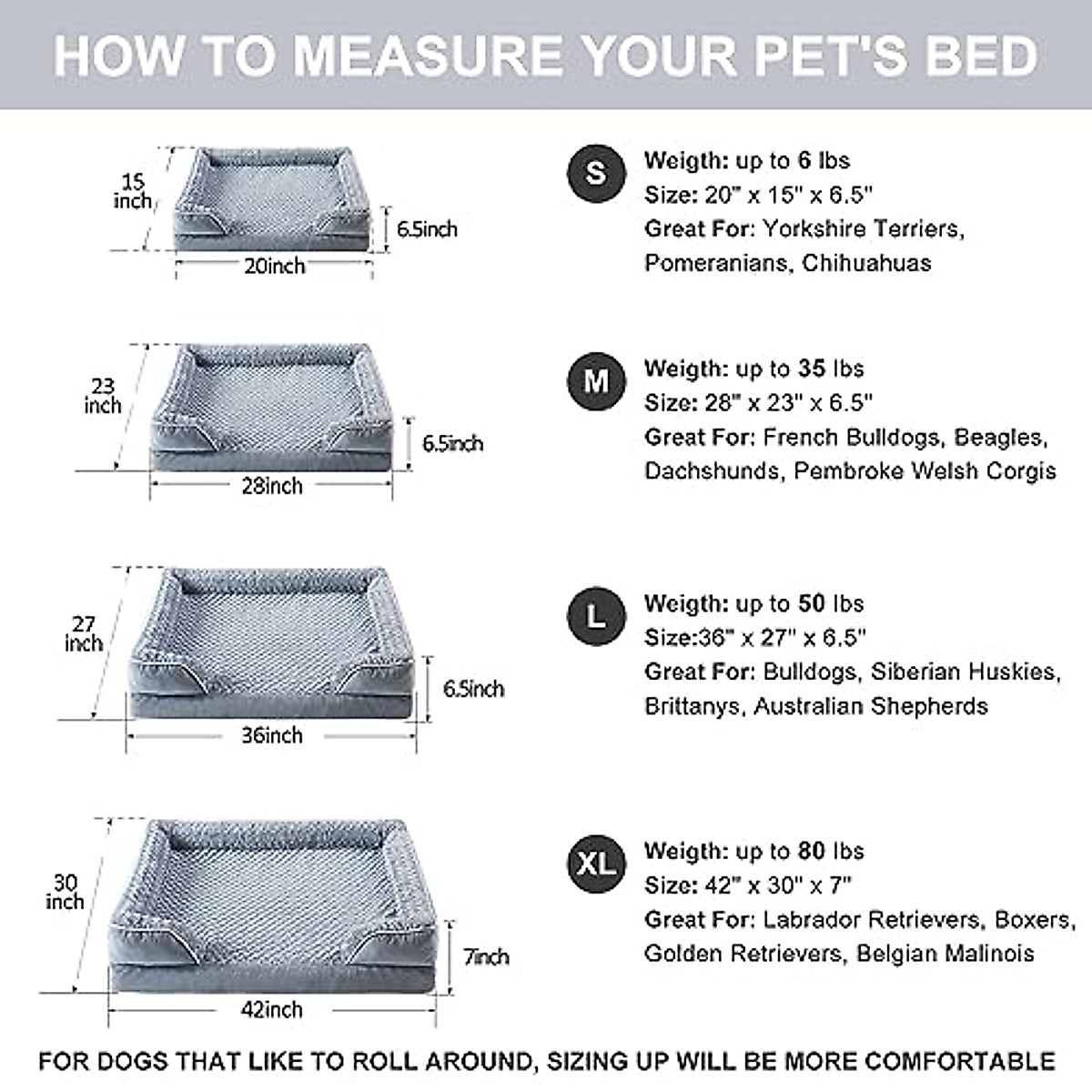 WNPETHOME Dog Beds for Large Dogs, Washable Dog Bed, Bolster Dog Sofa Bed with Waterproof Lining & Non-Skid Bottom, Orthopedic Egg Foam Dog Couch for Pet Sleeping, Pet Bed for Large Dogs