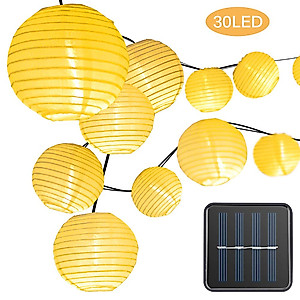 ALLOMN Solar Lantern String Lights, 19.7ft 30LED Waterproof Garden Lantern, String Lights Fair Lights with Fabric Lantern Exterior and Interior Decoration for Christmas, Garden, Home, Yard(Warm White)