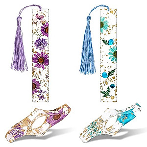 4 Pieces Dried Flower Resin Bookmarks,Transparent Floral Book Page Holder and Book Mark Set Handmade Bookmarks with Tassel Cute Book Accessories Gift for Reading Lover Students Teachers