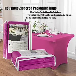 Indoor-Beauty Spandex Tablecloth 6FT Stretch Table Cover Fitted Rectangular Tables, Universal Stretch Patio Table Cloth for Wedding, Banquet, Party and Event（Fuchsia, 6FT