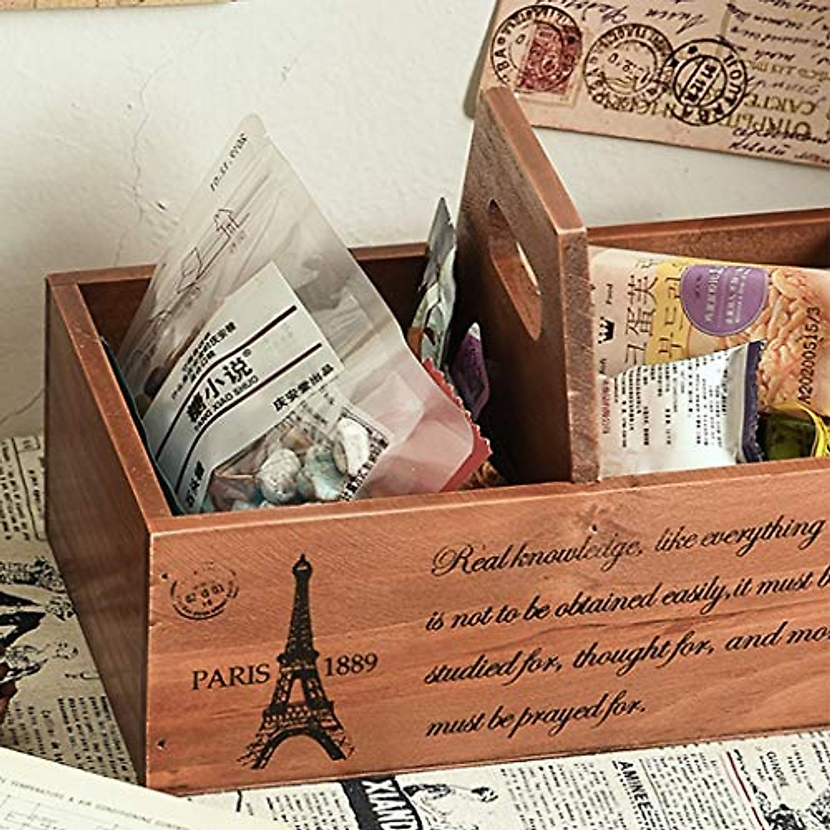 Storage Newspaper Baskets Postcard Folder Wooden Office Desktop Box Home Old Retro Finishing Box Magazine Rack (Color : B)