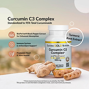 Curcumin C3 Complex from Turmeric Root with Bioperine Black Pepper Extract for High Absorption, 95% Curcuminoids, 500 mg, 120 Veggie Capsules, 3rd Party Test