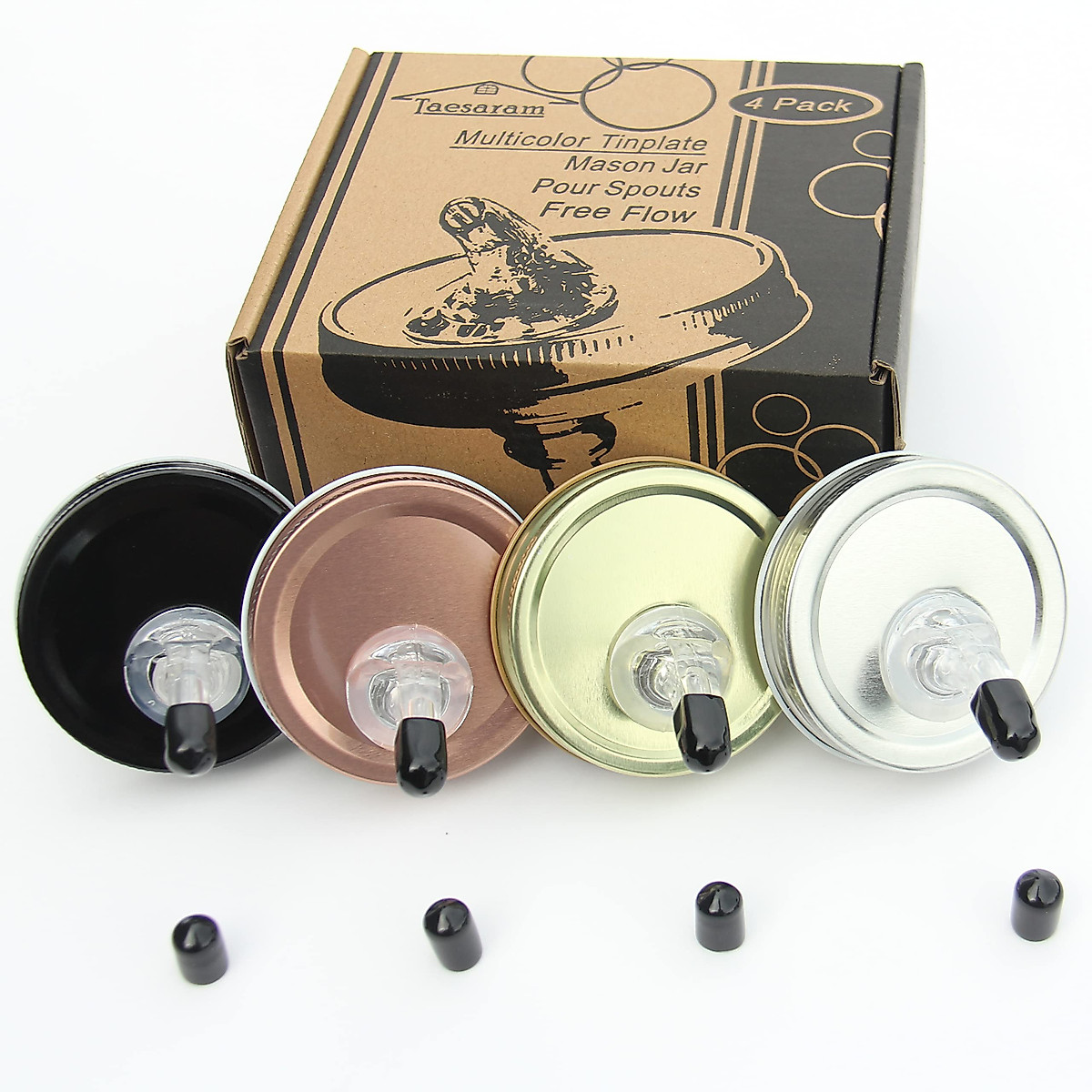 Mason Jar Pour Spouts Lid TinPlate Mason Jar Lid Dispenser Sprouting Lid Free Flow (4 units Metal Multicolor)