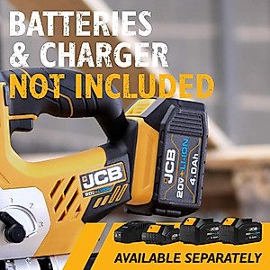 JCB Tools - JCB 20V Cordless Jigsaw Power Tool T-Shank Blades - No Battery - For Home Improvements, Scrollwork, Curved Edges, Difficult Shapes - With LED Light, Dust Blower and Vacuum Attachment