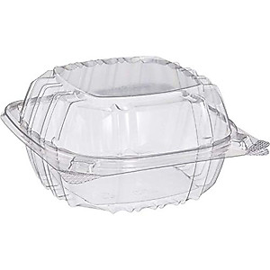 Small Clear Plastic Hinged Food Container 6x6 for Sandwich Salad Party Favor Cake Piece (Pack of 75)