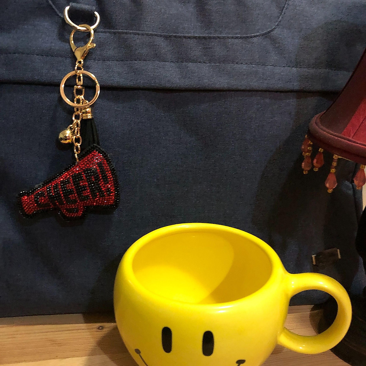 Popfizzy Bling Cheer Keychain for Women, Rhinestone Cheer Bag Charm, Cheer Squad Cheerleader Gifts, Megaphone Cheer Keychain