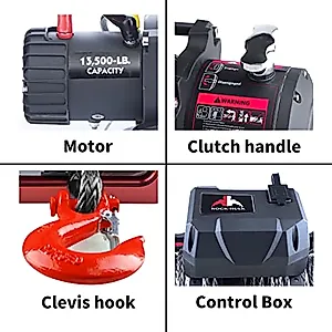 Rock-Hulk 13500 lb Waterproof Synthetic Rope Winch Load Capacity Electric Winch Kit,Winch with Wireless Handheld Remotes and Wired Handle.