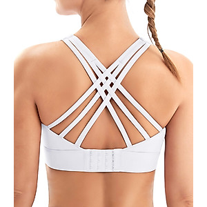 IUGA White Sports Bras for Women High Support Large Bust High Impact Womens Sports Bras Strappy Padded Sports Bra