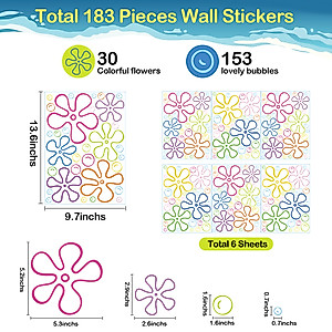 Dripykiaa 183 Pieces Flowers Bubbles Wall Decals Under The Sea Birthday Party Decorations Wall Stickers for Bedroom Bathroom Decor Wall Decor for Boys Girls Teens Adults