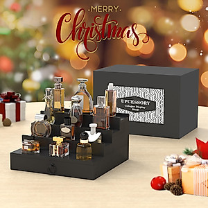 upcessory Cologne Organizer for Men, 4 Tier Black Wood Perfume Organizer with Felt Lining Drawer and Hidden Compartment, Perfume Display Holder, A Gift for Men