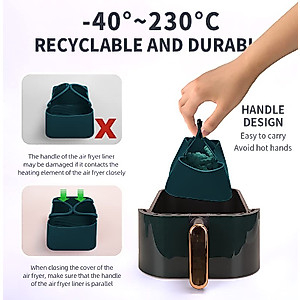 Air Fryer Liner - Ninja Air Fryer 2 Baskets, Reusable Air Fryer Liner for Ninja Foodi Dual DZ201 8QT, Rectangular Air Fryer Silicone Pan for Air Fryer Accessories, Extended Hand Drawer (Dark Green)