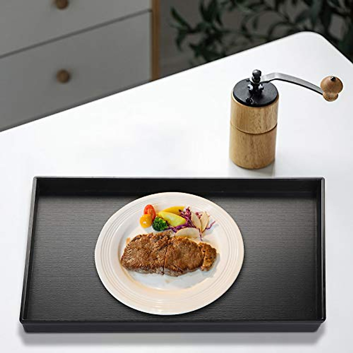 Cedilis 2 Pack Rectangular Serving Trays, Non-Slip Multi-Purpose Plastic Tray for Coffee Table, Kitchen, Parties