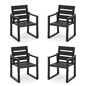 Cozyman HDPS Outdoor Dining Chairs Set of 4, 350LBS, Patio Dining Chairs with Armrest, All Weather Outdoor Kitchen Chairs with Square Frame Legs for Outdoor Indoor, Lawn, Garden, Backyard, Black