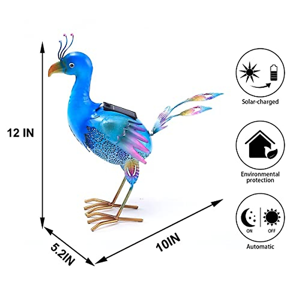 HSHD Solar Animal Lights Outdoor - Solar Power Figurine Waterproof Garden Decor with Metal Yard Art, Peacock Statue Light for Pathway Patio Backyard Decoration Lawn Ornaments(Peacock)