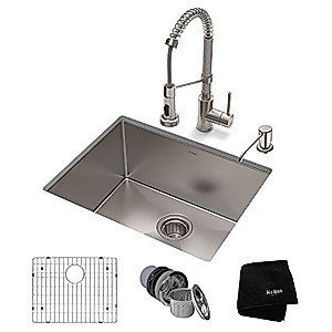 KRAUS 23-inch 16 Gauge Standart PRO Kitchen Sink Combo Set with Bolden 18-inch Kitchen Faucet and Soap Dispenser, Stainless Steel KHU101-23-1610-53SS
