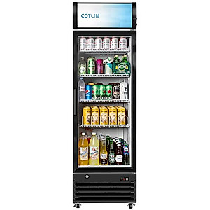 COTLIN Commercial Merchandiser Refrigerator with LED Lighting Single Glass Door, 9.0 Cu Ft Upright Display Beverage Cooler with Extra Shelves Drink Holders, ETL NSF Approved