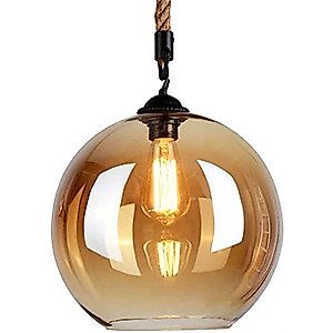 JewOss Chandeliers,Pendant Light Iron Hanging Light+E27 Bulbs Hemp Rope Hanging Chain Glass Lampshade + Living Room Restaurant Bar Cafe Chandelier 30 X 30Cm (Color : 20 * 20cm)