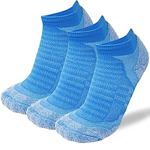 Pure Athlete Merino Wool Socks - Low Show Cushioned Athletic Padded Running Sock (3 Pairs - Sky Blue, X-Large)