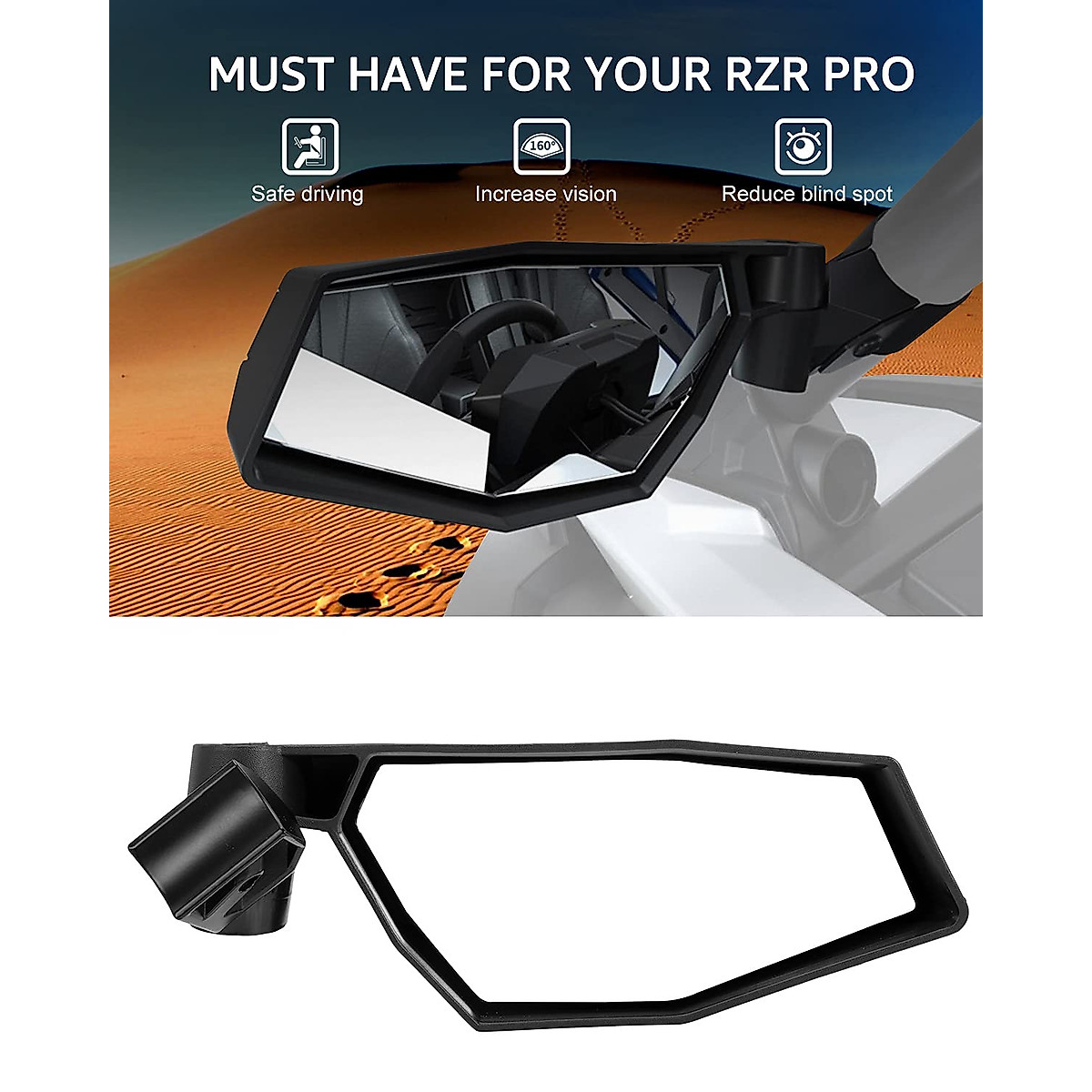 A & UTV PRO Side View Mirrors for 2020-2024 Polaris RZR Pro XP 4, RZR Pro R, RZR Turbo R, Adjustable Break Away Folding Side by Side Rear View Mirror Accessories, Replace OEM # 2883762, 2PCS