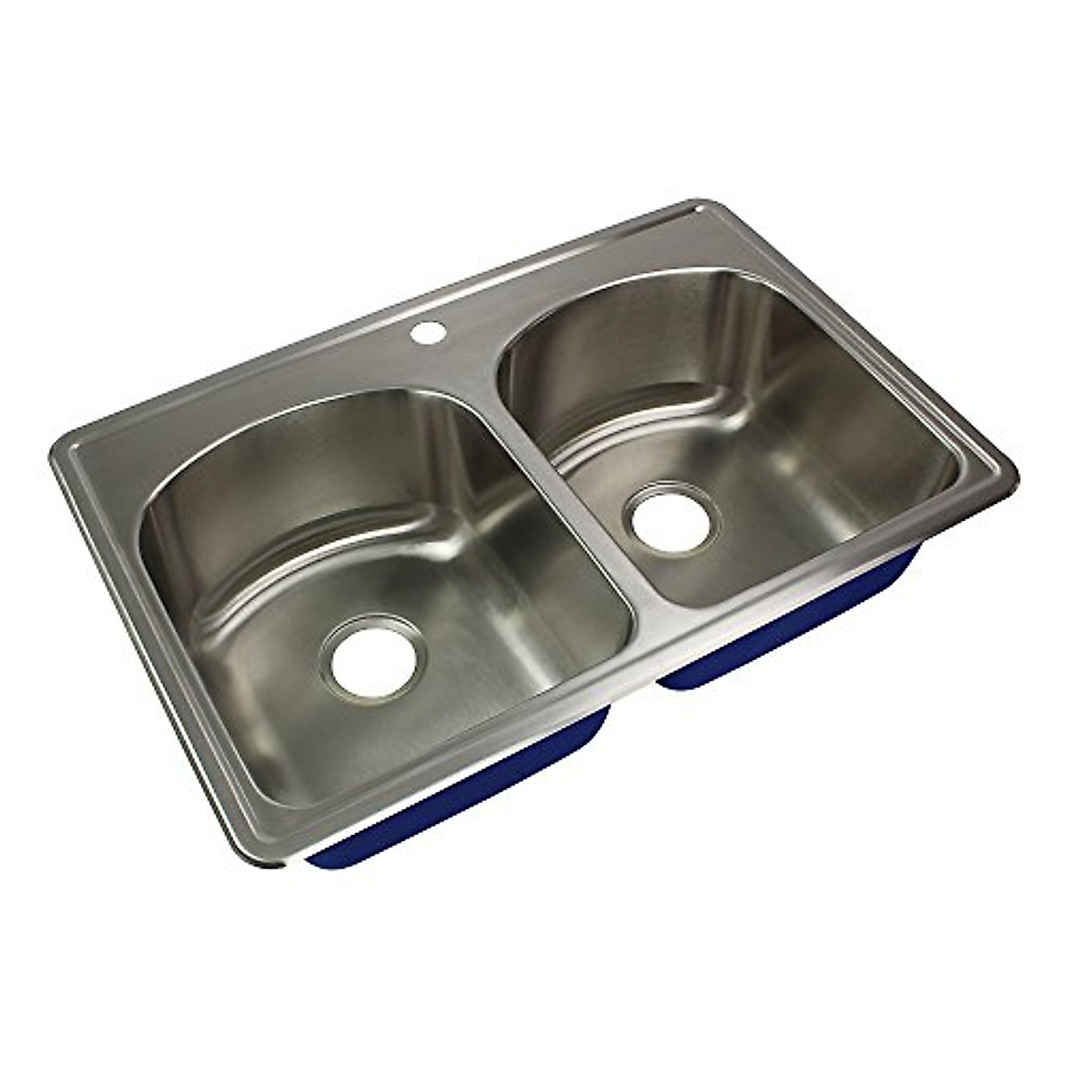 Transolid K-MTDD33229-1 Meridian 1-Hole Drop-in 50/50 Double Bowl 16-Gauge Stainless Steel Kitchen Sink Kit, 33-in x 22-in x 9-in, Brushed Finish
