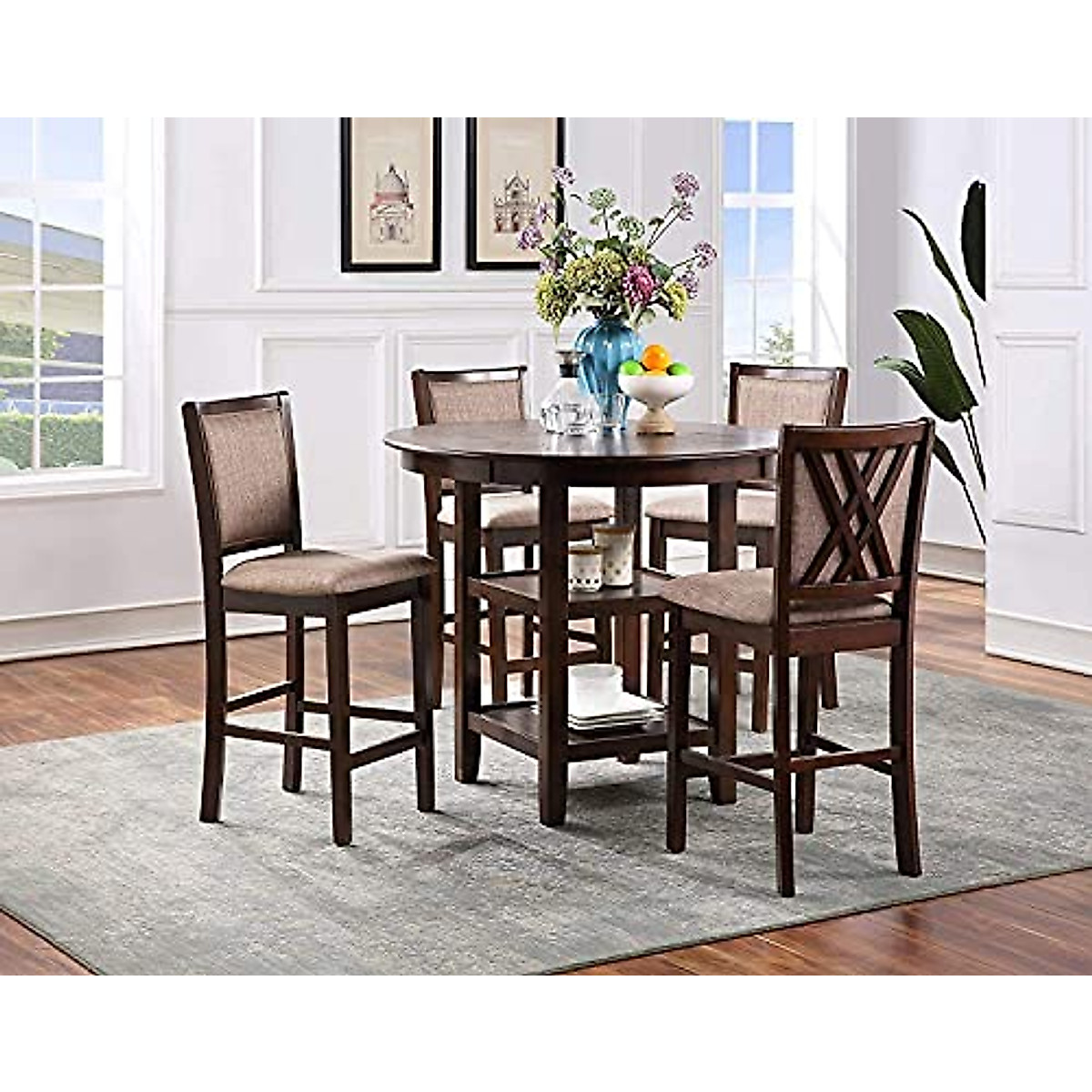 New Classic Furniture Amy 5-Piece Counter Dining Table Set, Cherry