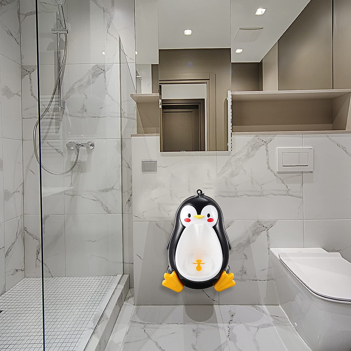 Boy Pee Potty with Aiming Potty Training Urinal Penguin Training Urinal Boy Urinal Toddler Pee Trainer Toilet Bathroom Funny Baby Training Potties (Black)