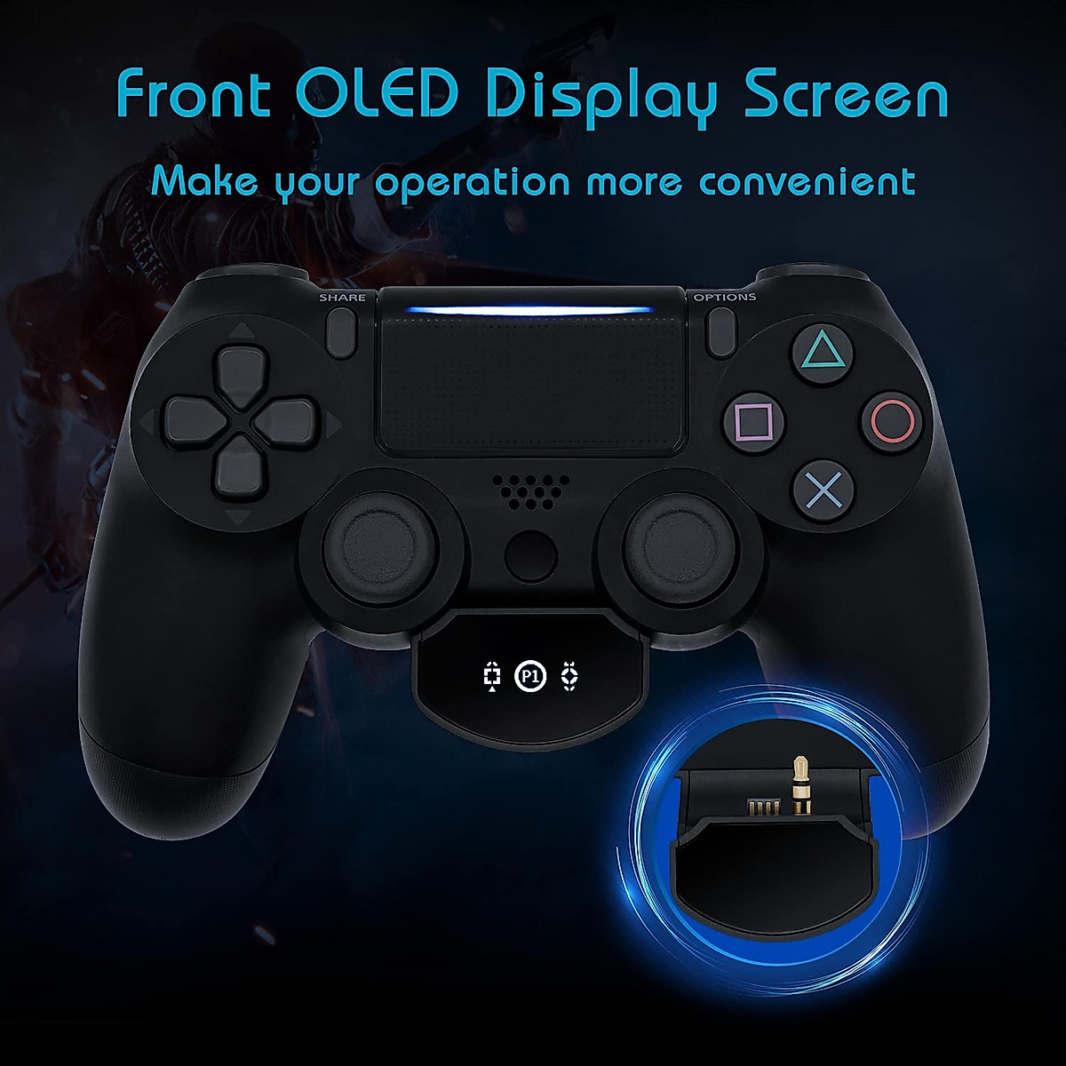 Mcbazel Back Button Attachment with OLED Display for PS4 Controller, Programmable Button Triggers with 3.5MM Audio Jack, Gaming Stuff Accessories for PS4 Controllers - Black