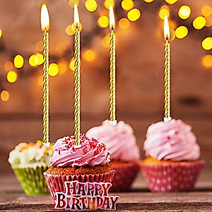 30 Pieces Birthday Candles Spiral Cake Candles Metallic Cupcake Candles Long Thin Cake Candles in Holders for Birthday Wedding Party Cake Decorations (Gold)