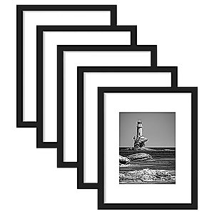8.5x11 Picture Frame Set of 5, Display Pictures 6x8 with Mat or 8.5x11 Without Mat, Wall Gallery Photo Frames or Tabletop Display