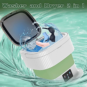 Mini Washing Machine,12L Foldable Washer and Dryer Combo, Collapsible Mini Washer for Underwear, Baby Clothes Apartments, Dormitories (Green)