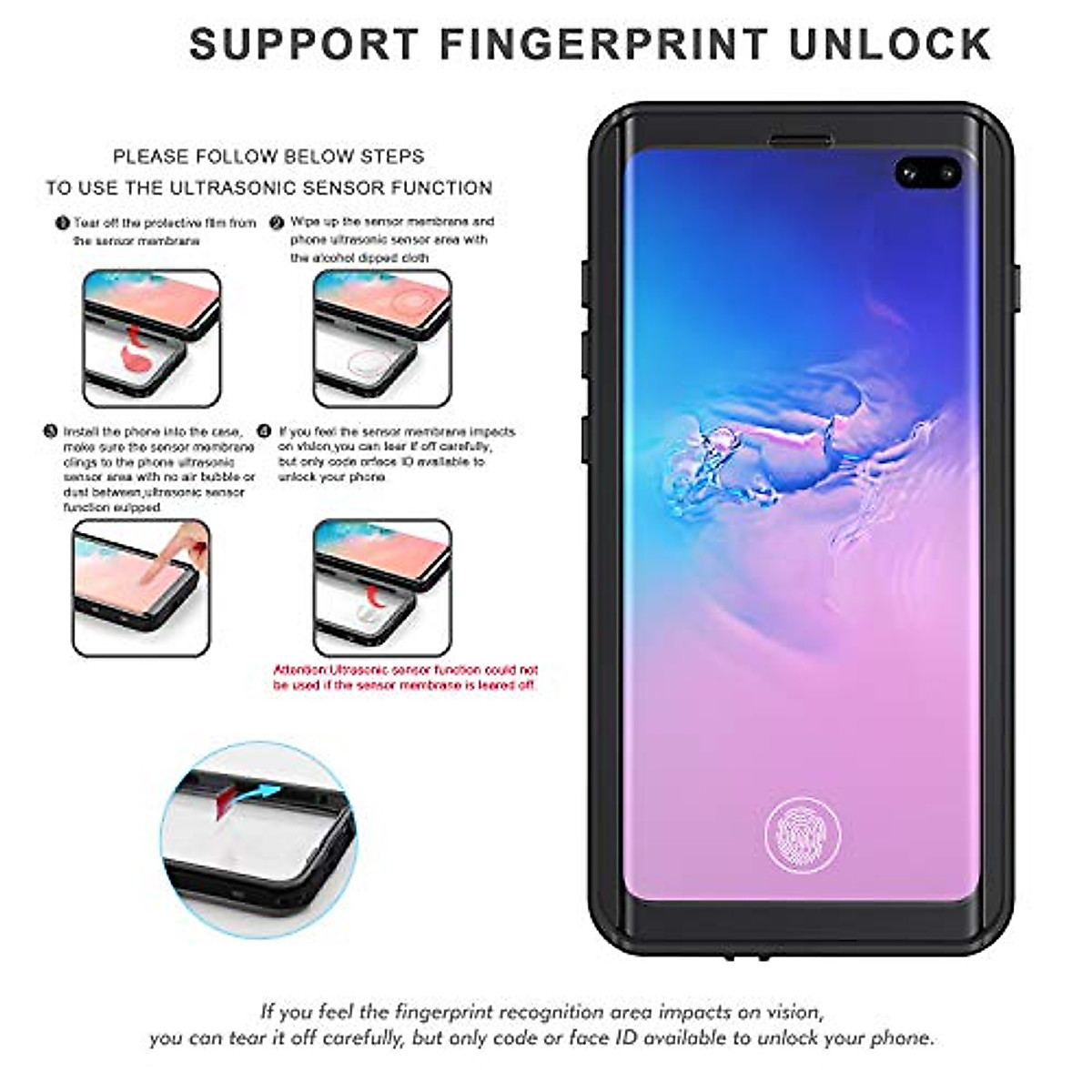 Lanhiem Samsung Galaxy S10 Case, IP68 Waterproof Dustproof Case with Built-in Screen Protector, Rugged Full Body Shockproof Protective Cover for Galaxy S10 6.1 inch (Black/Clear)