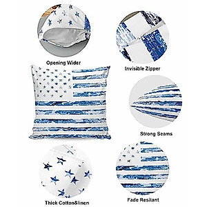 Set of 2 Throw Pillow Covers Square for Home Decor, Independence Day Camo American Flag Patriotic 18x18 Inch Cotton Reversible Pillow Case Sofa Soft Cushion Cases for Bedroom Couch Bed Car Chair