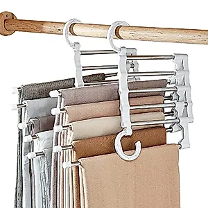 Andiker 2 Pack Pants Hangers, Multifunctional Stainless Steel Pants Rack, Folding Anti-Slip Space Saving Closet Storage Organizer Hangers for Clothes Scarf Jeans Trousers (Black)