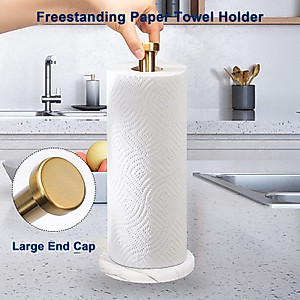 NearMoon Standing Paper Towel Holder, Kitchen Paper Towel Roll Holder- for Bathroom Kitchen Countertop, Standard or Jumbo-Sized Roll Holder (with Marble Base, Brushed Gold)