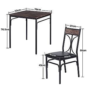VECELO 3-Piece Kitchen Room Chairs Set for Home, Dinette, Breakfast Nook, Farmhouse, Small Space, Dining Table for 2, Dark Brown