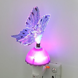 AMZSTAR Kids Night Light,Fiber Optic Butterfly Plug LED Color Change Night Light Decor Lamp Gift Toy (Purple)