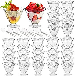 Dicunoy 50 Pack Dessert Cups with Spoons, 3.5 oz Disposable Plastic Mini Dessert Shooter Cups, Clear Parfait Appetizer Tasting Cups for Ice Cream, Mousse, Pudding, Wedding, Picnic, Party