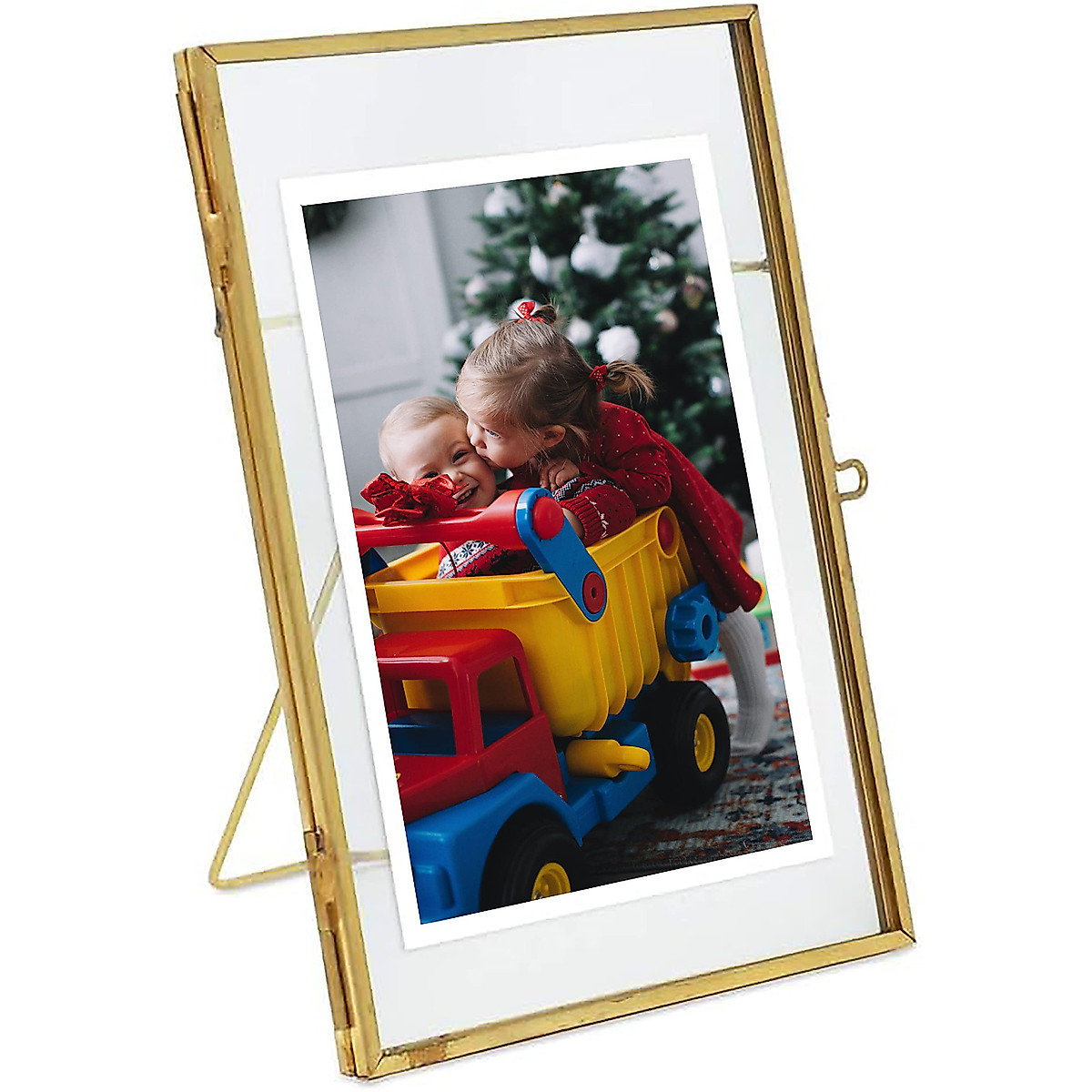 WONTHAI Gold Picture Frame - 4x6 Antique Brass Postcard Picture Frame for Desk - Small Pressed Glass Frame for Pressed Flowers - Floating Vertical (4 * 6 vertical)…