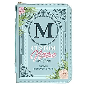 9.6x6.6 Inch Personalized Bible Cover, Custom Bible Cover – Personalized Leatherette Bible Cover and Carrying Case with Handle, Womens Bible Case - Teal (Design 4)