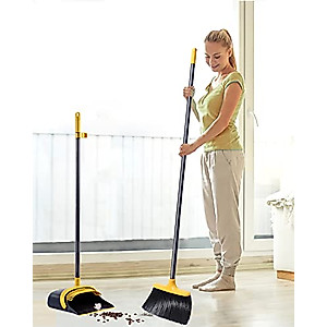 Broom and Dustpan Set, Broom and Dustpan, Broom and Dustpan Set for Home, Stand Up Dustpan Combo Set for Office Home Kitchen Lobby Floor Use (Yellow)