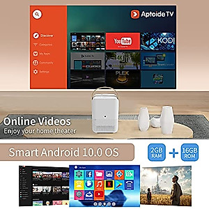 Mini Wireless 2.4/5G WiFi Projector for Phone, Portable Bilateral Bluetooth Projector with HiFi Speaker for Indoor Outdoor Movie, Smart Home Android Projector for Netflix YouTube Disney+ Spotify Hulu