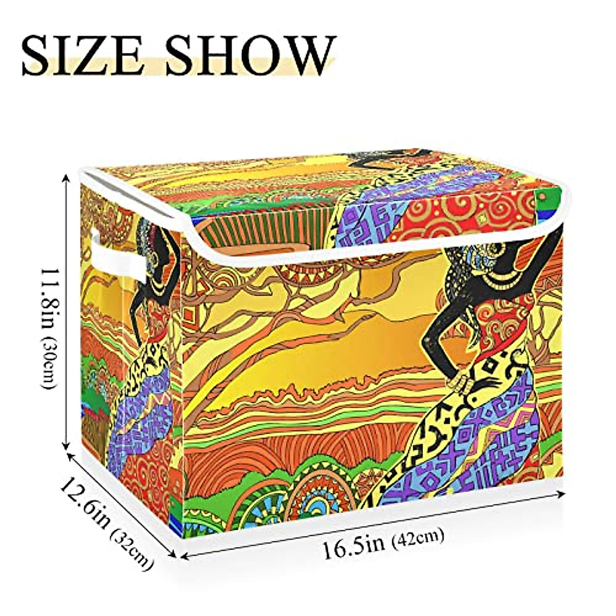 innewgogo African Woman Landscape Storage Bins with Lids for Organizing Dust-proof Storage Bins with Handles Oxford Cloth Storage Cube Box for Dog Toys