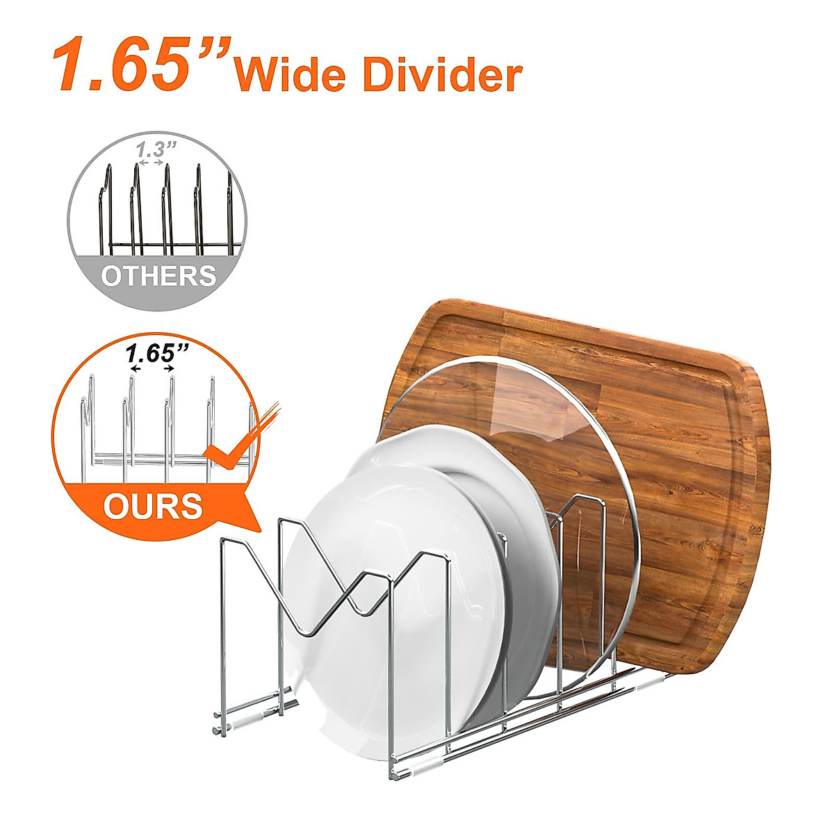 3 Pack Pot Lid Organizer for Cabinet, Stainless Steel Pot Lid Rack with Anti-slip Pad, Lid Holder for Pans Pots, Bakeware, Plates, Cookie Sheets, Trays, Dish, Cutting Boards, Silver