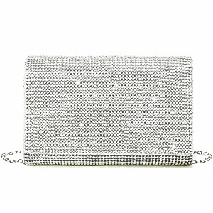 YIKOEE Rhinestone Clutch Purses for Women Glitter Evening Bag with Chain Strap (Silver)