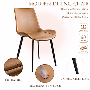 AmoUnico Dining Chairs, Modern PU Leather Dining Room Chair with Sturdy Metal Legs, Upholstered Seat Dinner Chairs Accent Side Chairs for Indoor Kitchen Living Room (Brown, Set of 4)