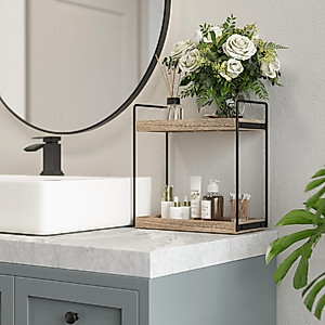 2-Tier Bathroom Counter Organizer, Countertop Perfume Tray and Vanity Organizer, Cosmetic Organizer Countertop, Wood Tray for Kitchen Storage, Bathroom and Skincare Organization - Carbonized Black