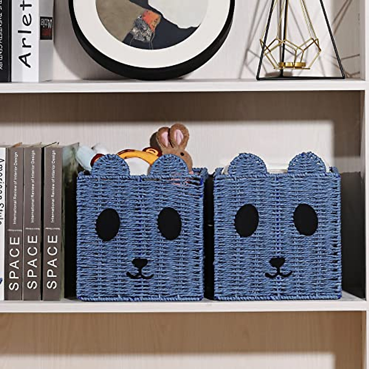 Vagusicc Wicker Storage Baskets, Collapsible Storage Basket with Handles, Toy Bin for Boys and Girls Toys Gifts, 9'' x 9'' x 9'', Set of 2, Dark Blue