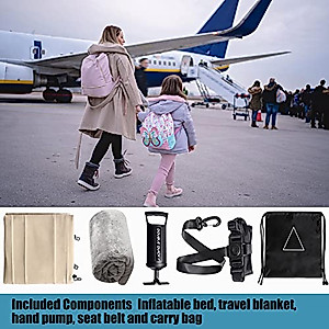 Liovsiso Inflatable Airplane Baby Travel Bed - Inflatable Airplane Bed for Kids, Baby Travel Airplane Bed, Kids Airplane Bed | Travel Blanket, Hand Pump, Seat Belt and Carry Bag Included