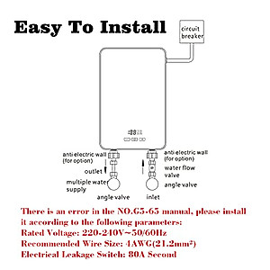 Electric Tankless Water Heater, 6.5kw 240V On-Demand Hot Water Heater for Shower, Instant Water Heater Digital Display,Point-of-Use Endless 1.6 GPM for Kitchen Washing Hand Washing Shower Bathroom